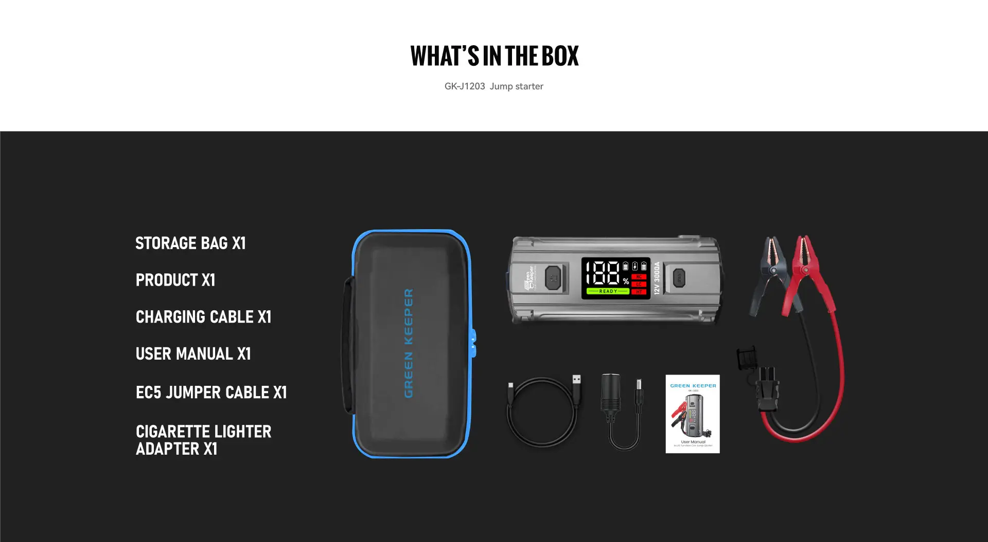 Jump Starter - Booster Series-GK-J1203-GreenKeeper,battery jumper ...